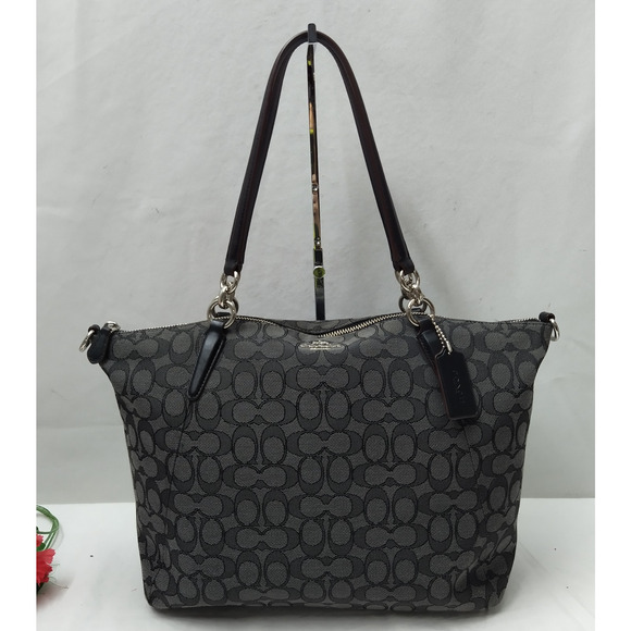 Coach | Bags | Coach Signature Black Canvs Double Handles Zipper ...